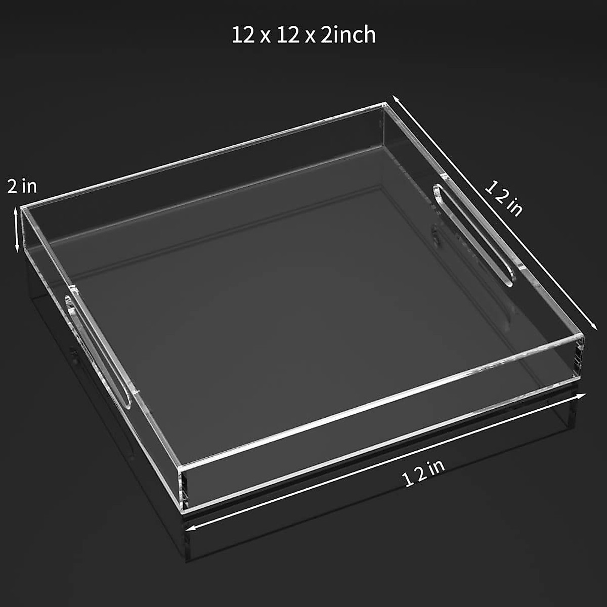NIUBEE Clear Serving Tray 12x12 Inches -Spill Proof- Acrylic Decorative Tray Organiser for Ottoman Coffee Table Countertop with Handles