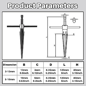 Mrosnail Tapered Reamer Set with T Handle, 3-13mm (1/8''-1/2'') & 5-16mm (3/16"-5/8") 6 Fluted, Carbon Steel Hex Shank for Guitar Woodworking - 2pcs