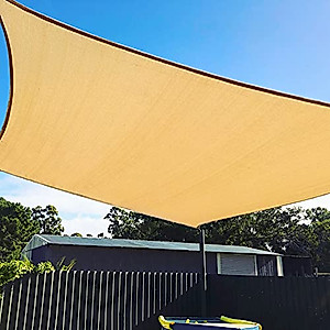 BELLE DURA 12'X16' Rectangle Sand Sun Patio Shade Sail Canopy Use for Patio Backyard Lawn Garden Outdoor Awning Shade Cover-185 GSM-Block 98% of UV Radiation-5Years Warranty