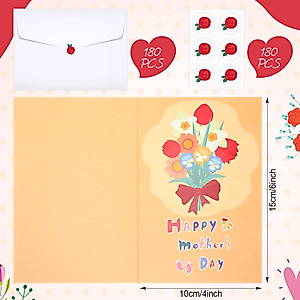 Fuutreo 180 Pack Mother's Day Card Assortment with 180 Envelopes and 180 Cute Stickers Floral Mother's Day Greeting Cards Blank Inside for Mother's Day Birthday Supplies, 4 x 6 Inch, 12designs
