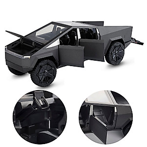 Toy Trucks for Boys Cybertruck Model Gray Pickup Truck 1/24 Diecast Metal Toy Cars with Sound and Light for Kids Age 3 Year and Up