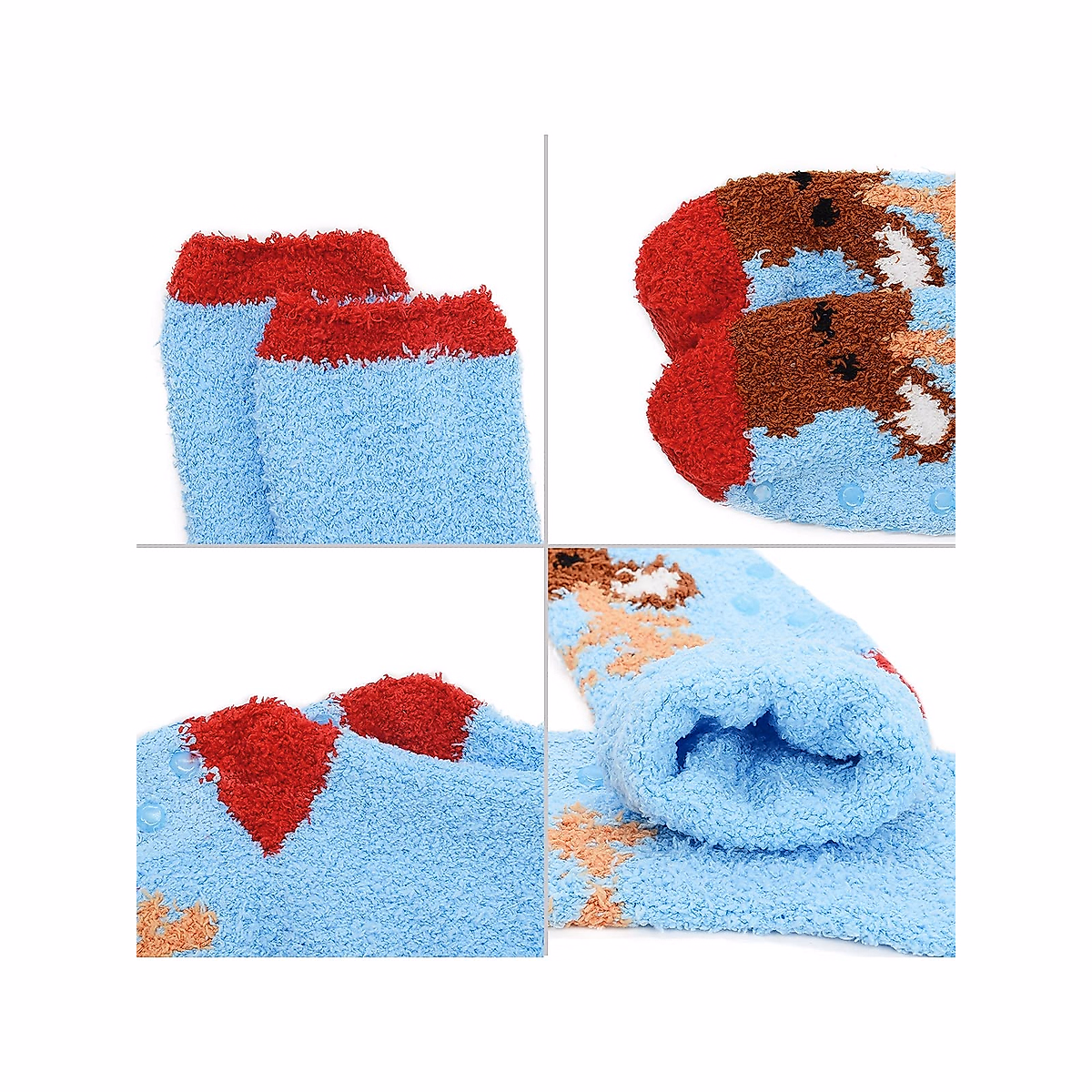 Century Star Womens Fuzzy Socks with Grips Hospital Socks Non Slip Slipper Socks Athletic Fluffy Cozy Gripper Yoga Pilates Socks for Christmas 5 Pairs Chriatmas Set