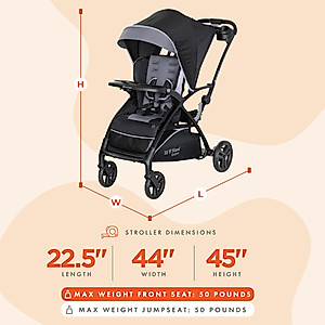 Baby Trend Sit N' Stand 5-in-1 Collapsible Kids Shopper Stroller with Shaded Canopy Visor, Extendable Storage Basket, and 2 Cup Holders, Stormy