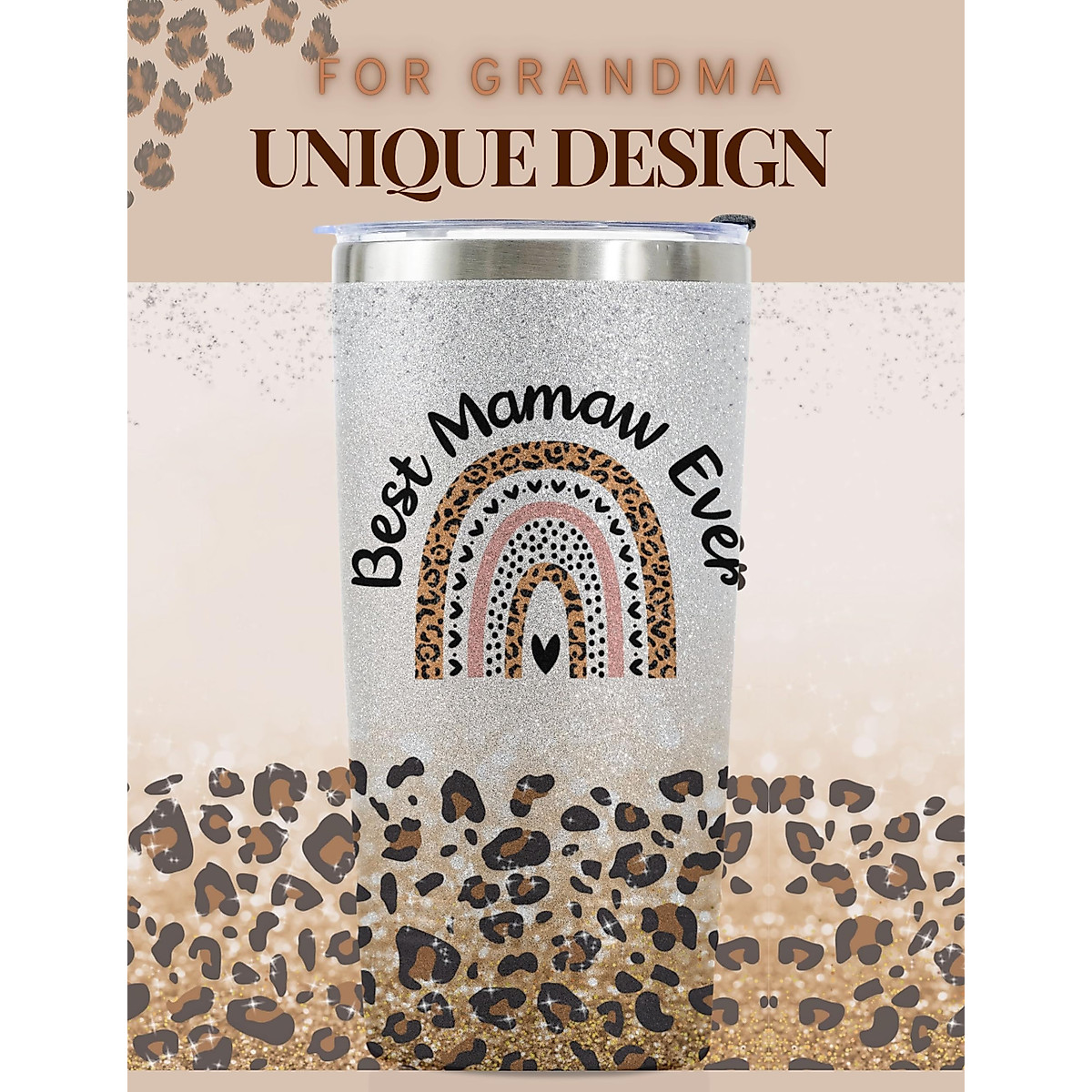 Onebttl Mamaw Gifts from Granddaughter, Grandson, Insulated Stainless Steel Wine Tumbler with Lid and Straw, for Grandma on Mother's Day, Birthday, Christmas, Best Mamaw Ever, Glitter Silver, 20 oz