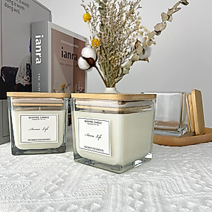 Creahaus 9pack, 10oz Square Candle Jars with Bamboo Lids, Thickened Glass Candle Containers with Warning Labels, Empty Candle Vessels for Candle Making DIY Craft