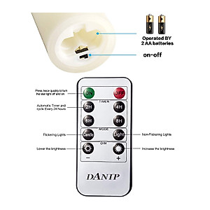 DANIP flameless Candle, with Embedded String Lights, 5-Piece LED Candles, with 10-Key Remote Control, 24-Hour Timer Function, Dancing Flame, Real Wax, Battery-Powered. (Ivory White)