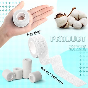 12 Pieces Self Adhesive Bandage Wrap Tape Stretch Self Adherent Cohesive Toe Tape for Sports, Wrist, Ankle, 5 Yards Each (White, 2 Inches)