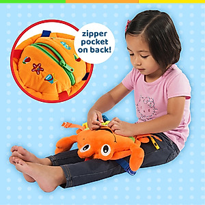 Buckle Toys - Barney Crab Stuffed Animal - Montessori Learning Toy for Toddlers - Develop Motor Skills and Problem Solving - Great Car Trip Activities for Kids