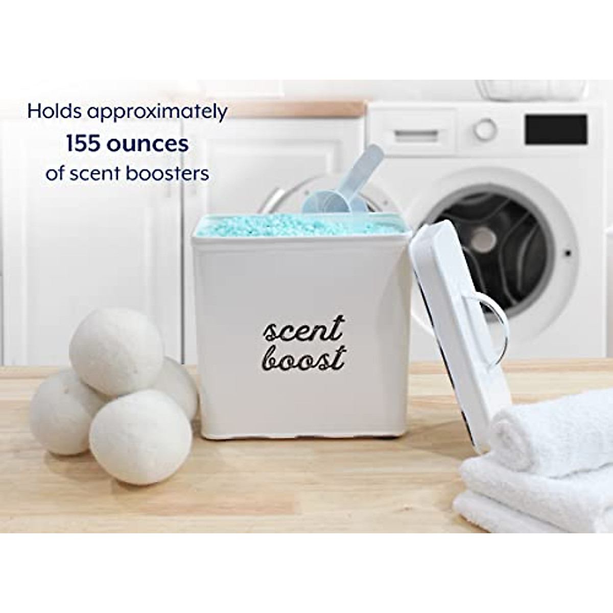 AuldHome Laundry Scent Booster Storage Container (White), Enamelware Canister Dispenser for Clothing Fragrance Beads