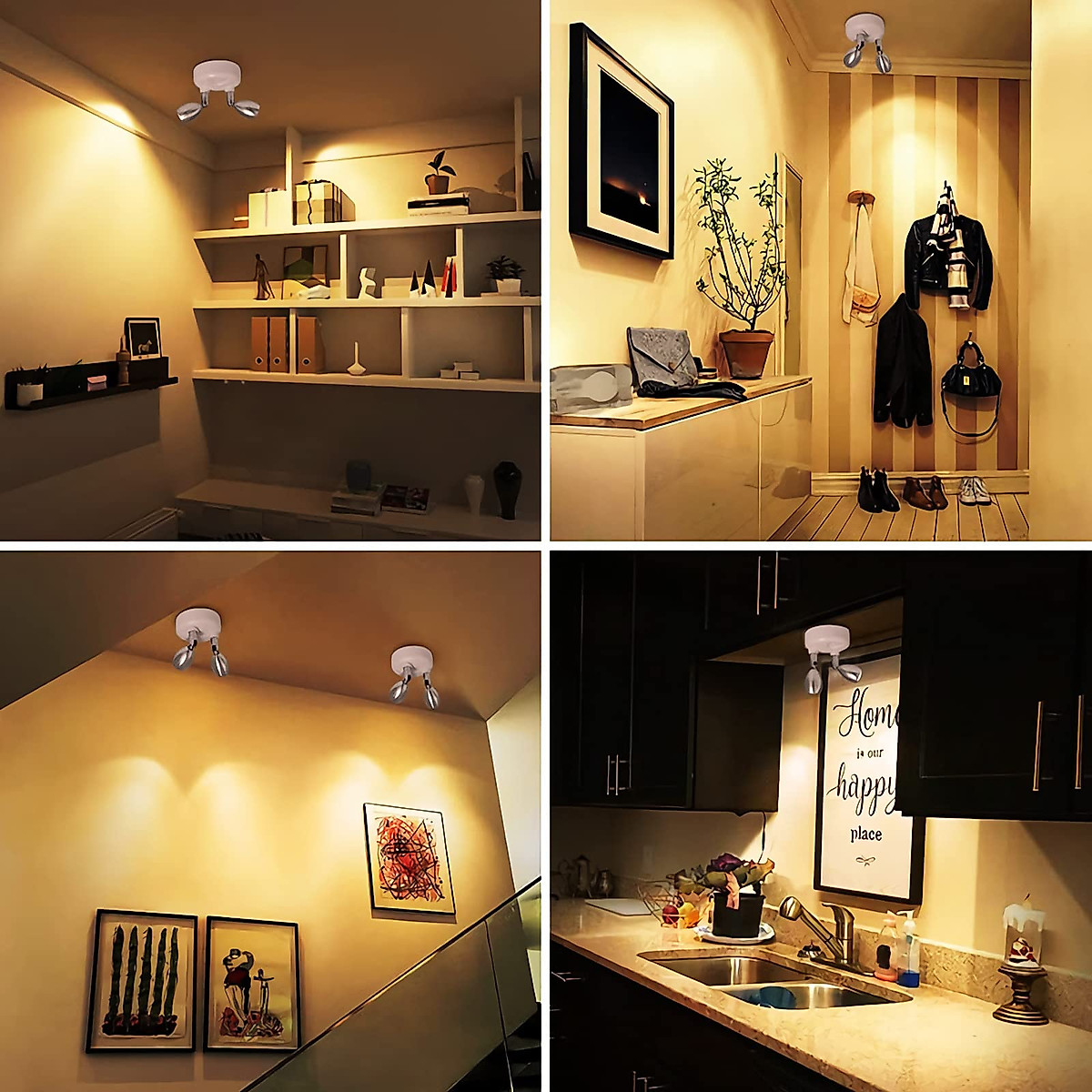 Honoson 4 Pack Dual Head Battery Operated Spotlights Indoor Wireless RGB LED Spot Light with Remote 13 Color Accent Lights with Rotatable Head Stick on Wall Hallway, for Painting Picture(White)