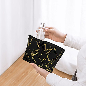 Women's Lightweight Makeup Bag Pouch Compatible with Gold Marbling Texture Black Marble, Funny Travel Cosmetic Bag Portable Pencil Bag with Zip for Office College Christmas Gift