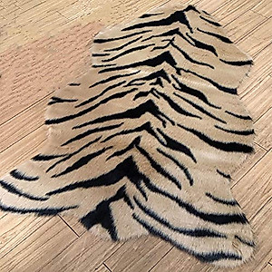 Tiger Print Rug 44.1x21.6 inch Faux Animal Cowhide Area Rug Skin Fur Luxury Soft Carpet Perfectly in Living Room/Bed Room