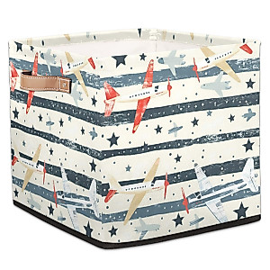 Tablerazzi Cute Airplane Cube Storage Bin, 13 Inch Collapsible Fabric Storage Cube Bin, Foldable Cube Baskets for Shelf, Closet, Organizer