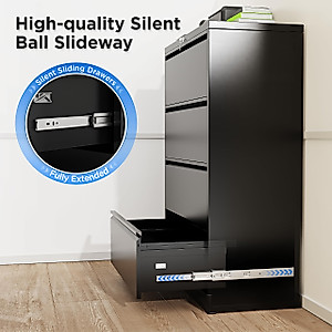 Greenvelly 4 Drawer Lateral File Cabinet with Lock, Locking Filing Cabinet, Metal Steel File Drawers Cabinet for Home Office, Horizontal File Cabinets for Legal/Letter/A4/F4 Size with Hanging Bars&Key