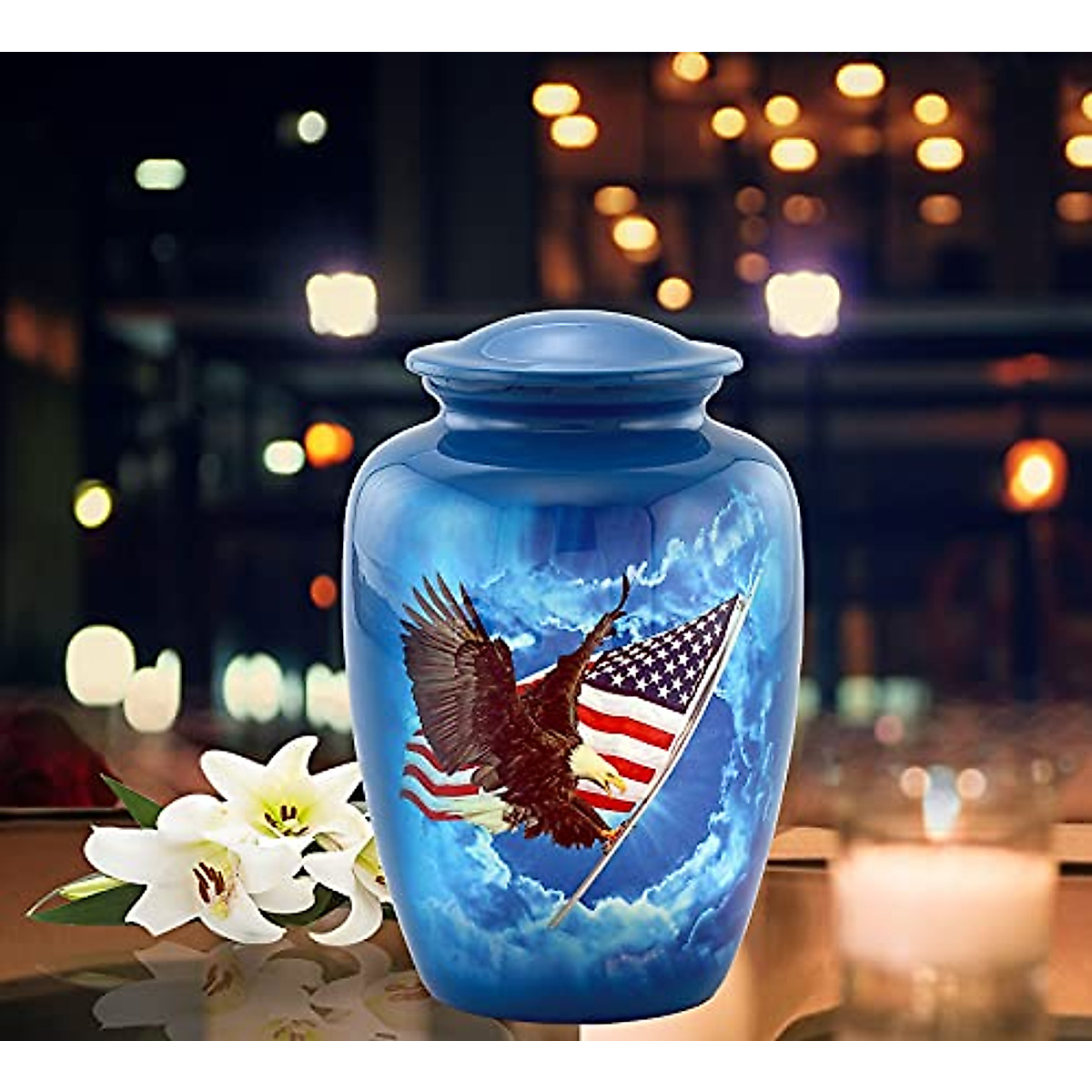 American Glory Urn, American Flag with Eagle Cremation Urn for Ashes, American Flag Soaring Eagle Urn, Patriotic Urn, Adult American Eagle Urn with Velvet Bag (Large)