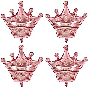 TONIFUL 4 Pcs Crown Balloons 24 Inch Rose Gold Crown Shaped Foil Mylar Balloons for Anniversary,Baby Shower,Wedding,Girls Birthday Decorations,Princess Themed Party Supplies