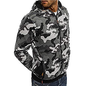 Mens Zipper Hooded Sweatshirts, Thenlian Mens Camouflage Zipper Pullover Long Sleeve Hooded Sweatshirt Tops Blouse(Gray, L)