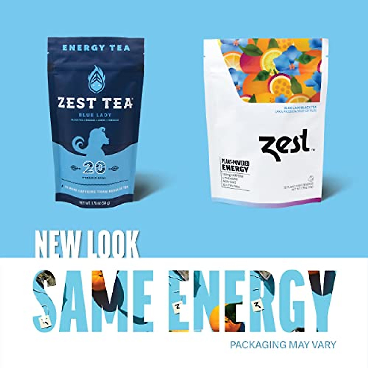 Zest 150mg High Caffeine Energy Leaf Blend - Blue Lady Black Tea - 20 Pack Bag - Hot or Iced - All Natural Strong Flavored Healthy Coffee Alternative Highly Caffeinated Substitute - Perfect for Keto