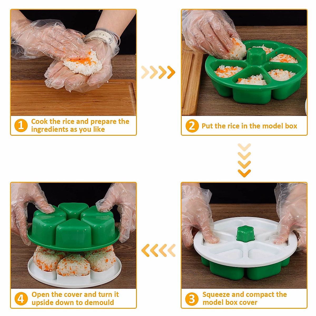 6 in 1 Onigiri Mold Triangle Sushi Mold Multifunctional Rice Ball Mold for Making and Storing Sushi - Once Quickly Make 6pcs Onigiri Green