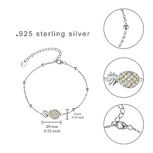 SCZKLAQ Pineapple Bracelet for Women 925 Sterling Silver Adjustable Bracelet Pineapple Gifts Cute Fruit Bracelets Jewelry for Women