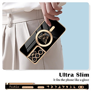 Newseego for Samsung Galaxy S21 Ultra 5G Magnetic Case, Cute Butterfly Plating Edge Case with MagSafe for Women Girls Men Soft TPU Bumper Shockproof Protective Cover for Samsung Galaxy S21 Ultra-Black