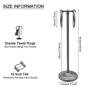Hand Towel Holder 19'' Tall Hand Towel Rack Double Hand Towel Rings Hand Towel Stand for Bathroom Kitchen Counter to Hang Full-Size Hand Towel, Dish Towel, Tea Towel, Face Towel, Hair Towel (Silver)