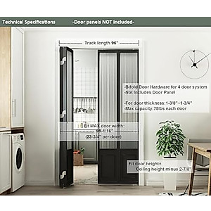 DIYHD 96" Bifold Interior Door Hardware,Ceiling Mount Bi Folding Closet Door Kit for 4 Door,Fit Door Width 95-1/16",No Door