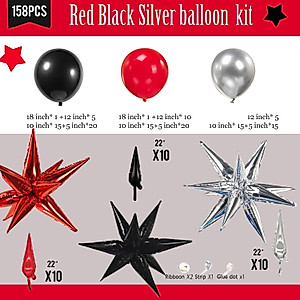 yeewaka black and red silver balloon garland arch kit 150pcs with Starburst Balloons for wedding Casino movie night theme birthday graduations prom 2024 new year eve Party decorations