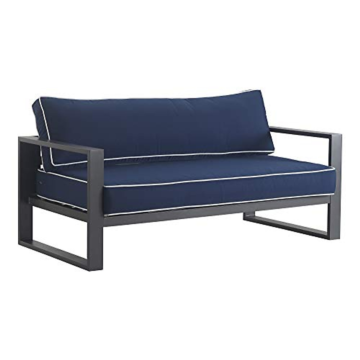 Tommy Hilfiger Monterey Modern Patio Outdoor Furniture Collection, Weather Resistant, Metal Frame, Sofa, Navy Blue & Dark Gray