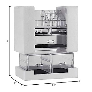 Sooyee Makeup Organizer,Acrylic Cosmetic Organizer Storage Drawers Jewelry and Cosmetic Display Cases Box(5 Drawers 7 Tiers) 3 Pieces Stackable,Clear