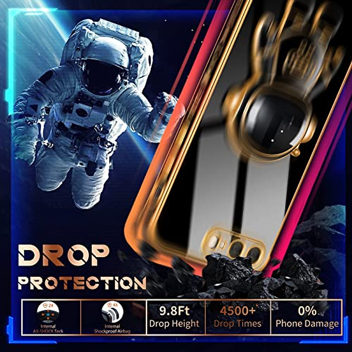 Coralogo for iPhone 7 Plus/iPhone 8 Plus Case Astronaut Cute for Women Girls Girly Unique Black Phone Cases with Astronaut Hidden Stand Kickstand 6D Design Cover for iPhone 7Plus/8Plus 5.5 inch