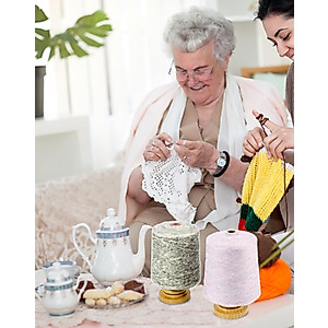 QWORK Wood Yarn Holder with Twirling Mechanism Classic - Convenient and Stylish Storage Solution for Craft & Sewing Supplies - Natural Wood, 7x4 inches, 2 Pack