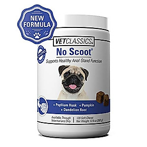 Vet Classics No Scoot Dog Supplements for Healthy Anal Gland Function – Support Normal Bowel Functions, Anal Glands – Increases Daily Fiber Intake for Dogs – 120 Soft Chews