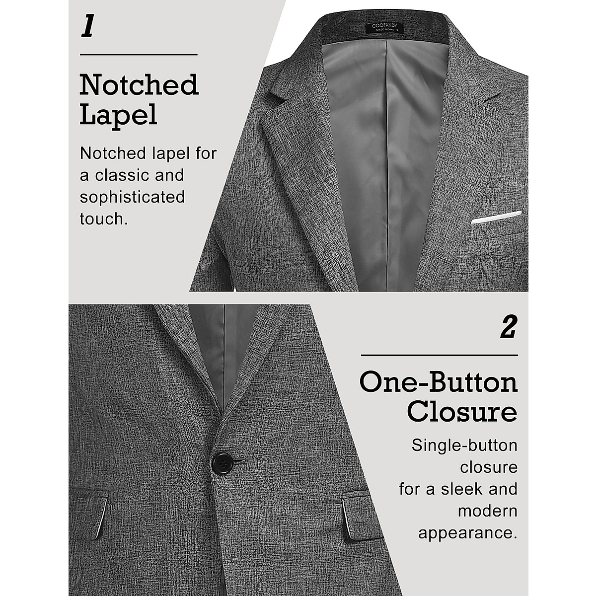 COOFANDY Men Slim Fit Suits Casual Lightweight Blazer Jackets One Button Tuxedos Grey