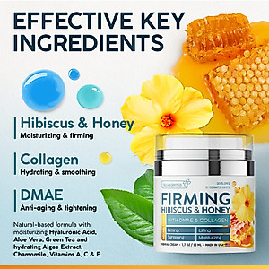 NUVADERMIS Hibiscus and Honey Firming Cream - Skin Tightening Cream - Reduces Fine Lines - Lifts and Moisturizes Skin with Natural Collagen and DMAE - Made in USA, 1.7 oz Jar