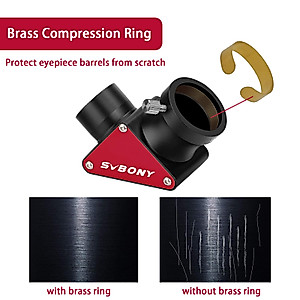 SVBONY SV188P Dielectric Mirror Star Diagonal, 1.25 Inch 90 Degree Mirror Diagonal, 99% Reflectivity Dielectric Coatings with Brass Compression Rings