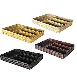 Backbayia Seagrass Pen Holder Office Supplies Stationery Storage Box Desk Organizer (Wood Color)