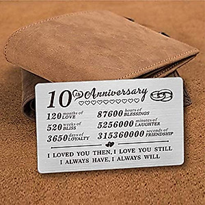 10 Year 10th Wedding Anniversary Wallet Card Gifts for Him Her Men Husband Wife Women