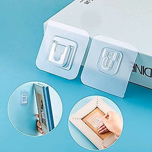 YCYBAB2J Double Sided Adhesive Hooks|20 Pack Double Sided Wall Hook+4 Pack Wall Hanger Holder|13.2lb(Max) | Wall Hooks for Hanging, Self Adhesive Hooks for Bathroom Kitchen Office Hanging