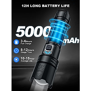 Flashlights High Lumen Rechargeable, 990,000 Lumens Super Bright LED Flashlight, High Powered Flash Light with 5000 mAh Capacity, Waterproof Handheld Flashlight for Camping Hiking(2 Pack)