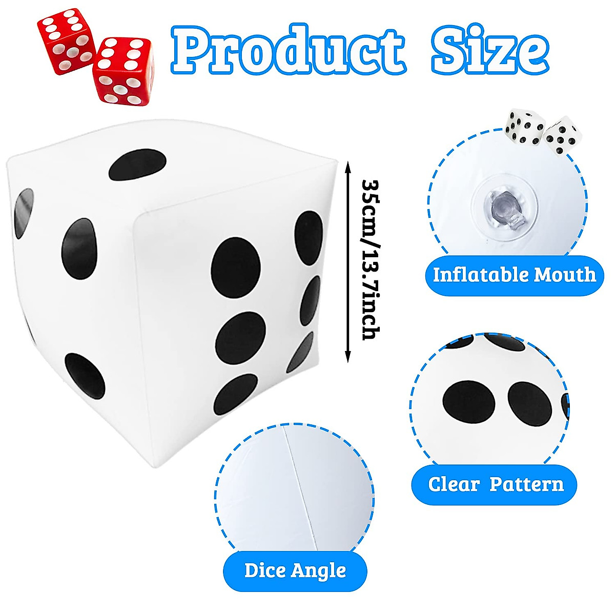 3 Pack 13 Inch Jumbo Inflatable Dice,Fun Giant Large Inflatable Dice for Indoor Outdoor Board Game,Pool Party,Lawn Floor Games