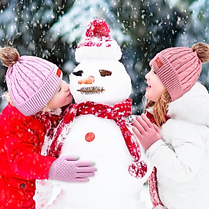 Panitay 2 Sets Winter Toddler Hat Scarf Gloves Set Warm Hat Gloves Knit Neck Scarf for 1-5-6-10 Years Old Girls and Boys (Purple, Pink,6-10 Years)