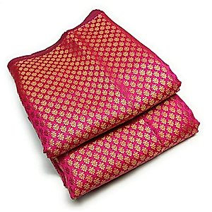 Banarasi Brocade Poly Silk Unstitched Running Fabric/Cloth/Dress Material with Golden Jacquard Work by The Yards (Pink Gold, 6 Yard)