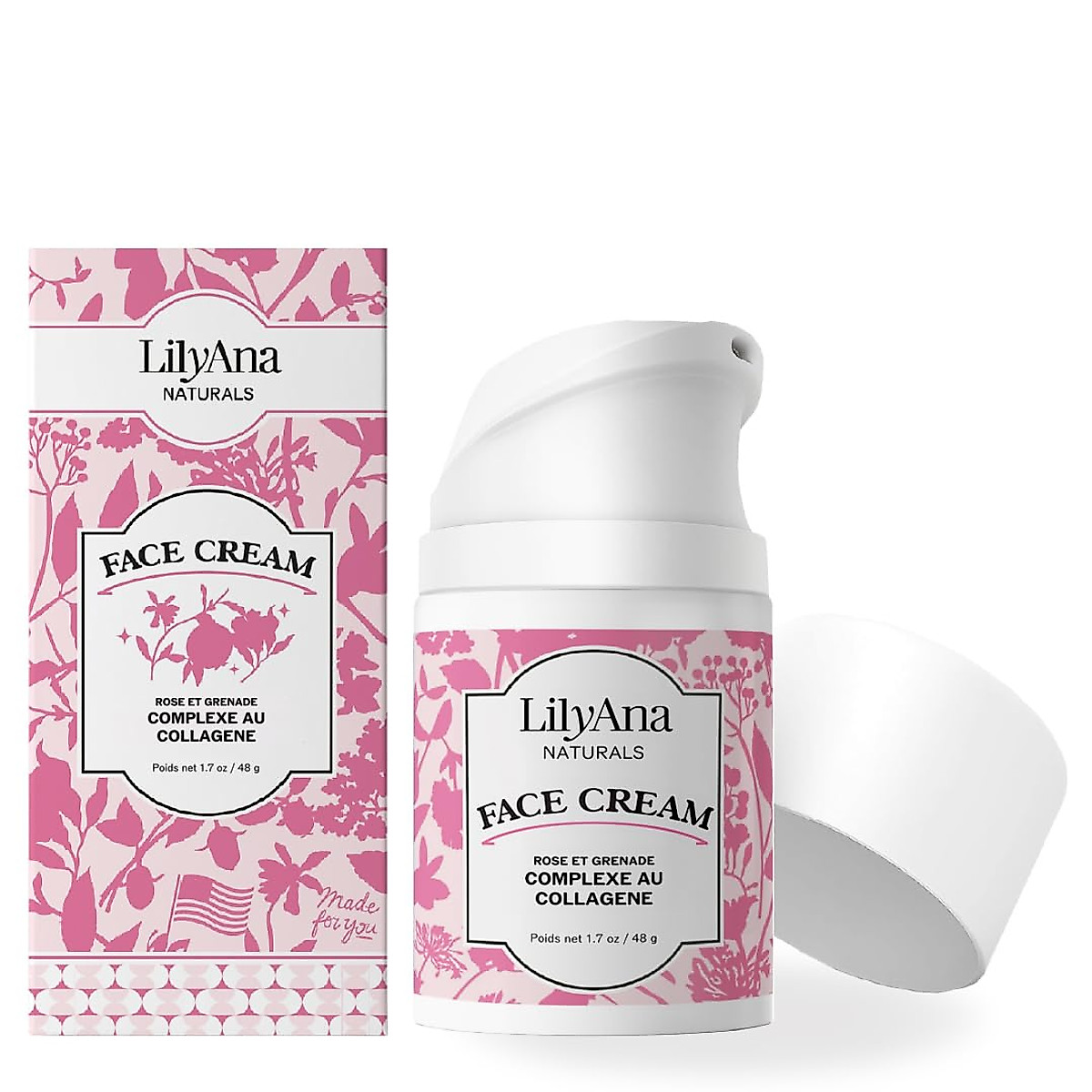 LilyAna Naturals Face and Neck Moisturizer for Women and Men - Moisturizer Face and Neck Cream for Dry Skin and Dark Spot Brightening - Rose and Pomegranate Extracts - 1.7oz