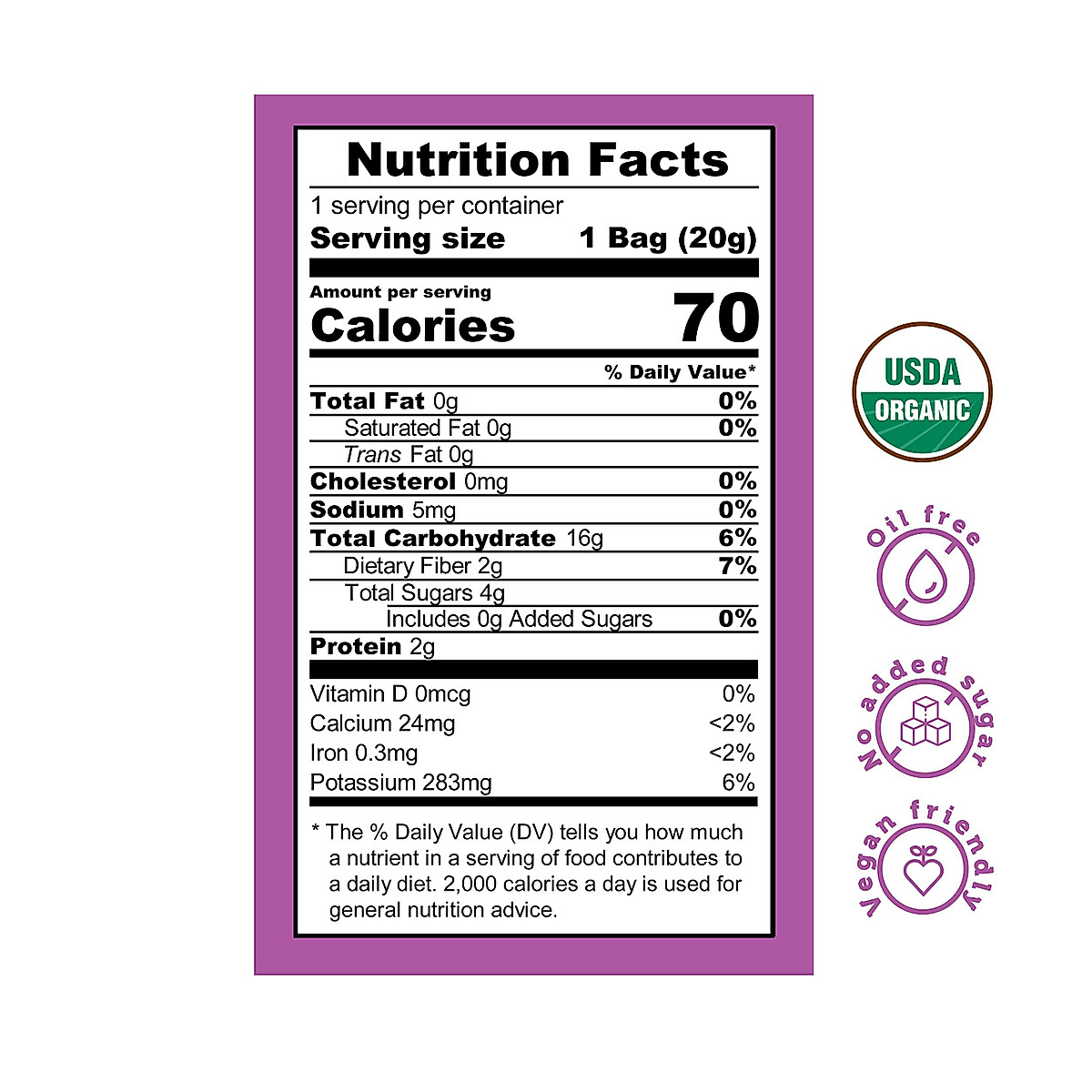 Good Chips Beet & Yacon - Crispy, Baked, No Oil, No Added Salt - Organic, High Fiber, Prebiotic Superfood - Healthy, Vegan Snack - 0.7 oz, Pack of 12