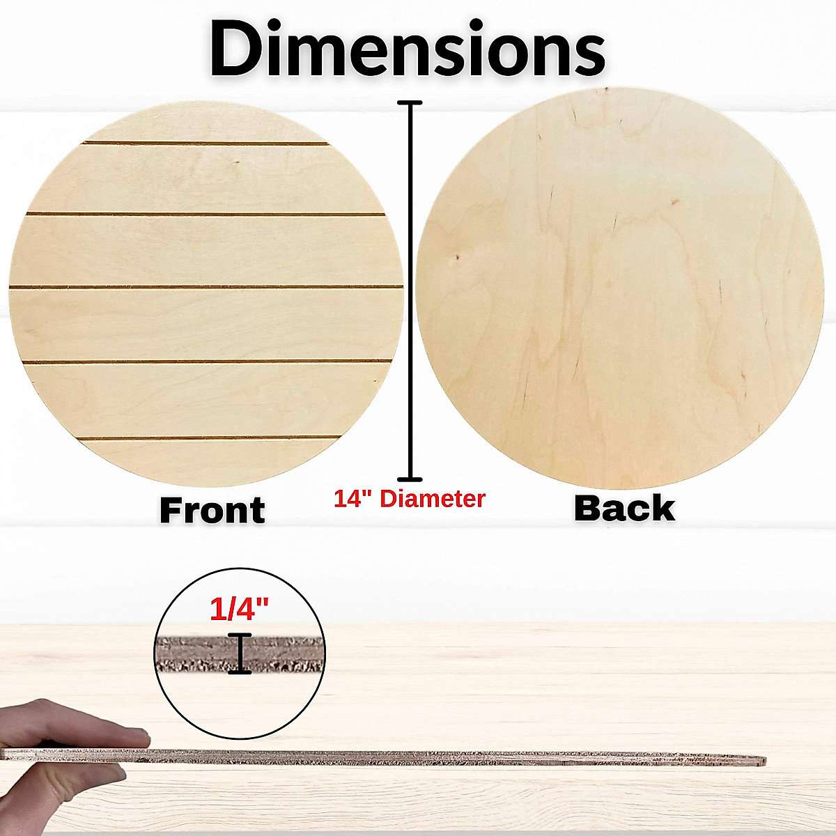 Unfinished Wood Rounds for Crafts - 2 Pack of 14 Inch Diameter Reversible Wood Circles with Real Wood Veneer That Will Not Warp, Wood Slices with Smooth Side and Embossed Shiplap Side by CADE + KAI