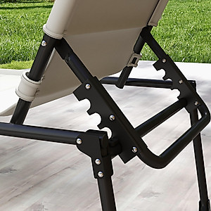 Outsunny Outdoor Lounge Chair, Adjustable Backrest Folding Chaise Lounge, Cushioned Tanning Chair with Sunshade Roof & Pillow Headrest for Beach, Camping, Hiking, Cream White