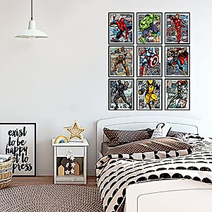 Superhero Posters for Boys Room - 8x10 Inches Set of 9 UNFRAMED - Superhero Wall Art - Superhero Wall Decor - Superhero Comics Characters for Boys Room Nursery Kids Rooms Bedrooms Toddlers Teens Bathrooms Girls Rooms by EOM Art & Design