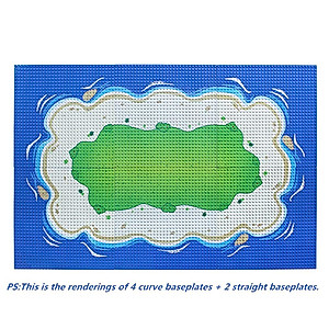 Feleph 4 Pieces Classic Blue Baseplate for City Road Beach, Ocean Island Street Water Base Plate 10 x 10 Inches, Pirates Sea Toy Kit for Building Bricks Compatible with All Major Brands (Curved 4PCS)