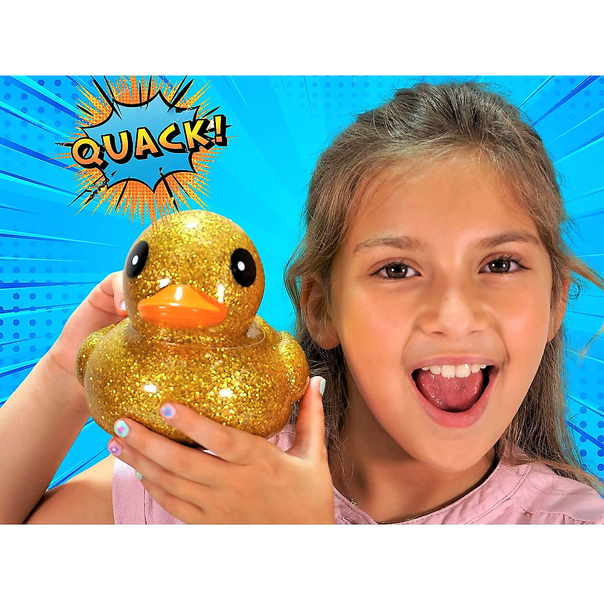 JA-RU Giant Glitter Rubber Ducks (1 Duck Assorted) 7" Large Rubber Duck. Kid Bath Toys. Stress Relief Fidget. Beach & Pool Toy. Baby Shower & Birthday Party Favors. 4346-1s